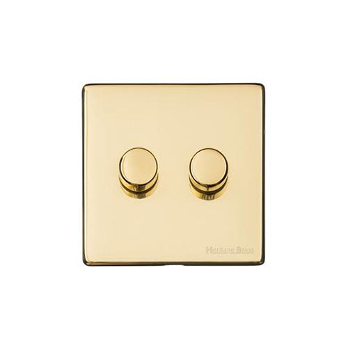 Vintage Range-Unlacquered Polished Brass -2 Gang Dimmer (250 watts ...